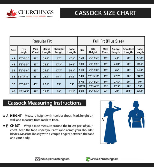 Church Apparel Size, Colour and Fabric Guides – Churchings Canada